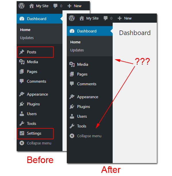 چگونه منوها را از داشبورد وردپرس حذف کنیم - کراسنو